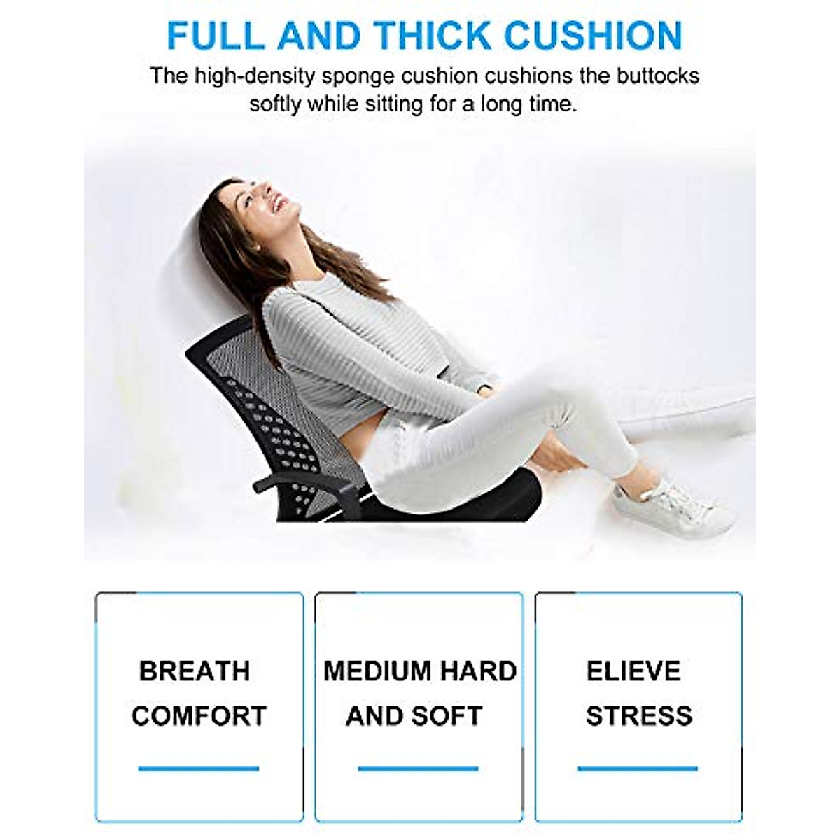 Home Office Chair, Ergonomic Desk Chair Mesh Mid Back Adjustable Height Computer Chair with Lumbar Support and Armrest Executive Arbitrary Rolling Swivel Task Chair - Black