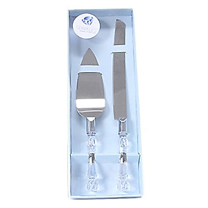 Sparkles Make It Special Wedding Cake Dessert Set with 13-Inch Knife and 10.5-Inch Server - Birthday Anniversary - Faux Crystal Handle - Silver