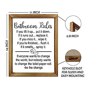 WTRA Funny Bathroom Rules Sign Rustic Farmhouse Wall Art Decor, Toilet Wood Frame Hanging Signs 16x6 Inch, Modern Farmhouse Room Wall Art For Bedroom Living Home Decoration Solid Art Signs