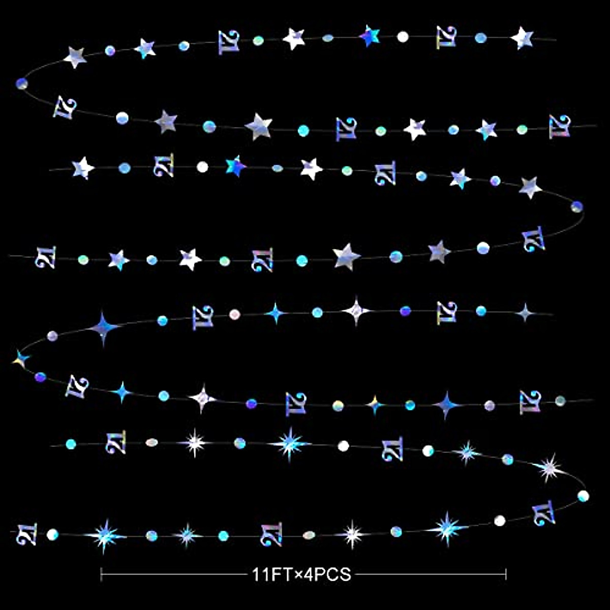 Iridescent Number 21 Circle Dot Twinkle Star Garland Metallic Holographic Hanging Streamer Bunting Banner Backdrop Decoration Girls 21st Birthday Finally Legal Twenty One Anniversary Party Supplies