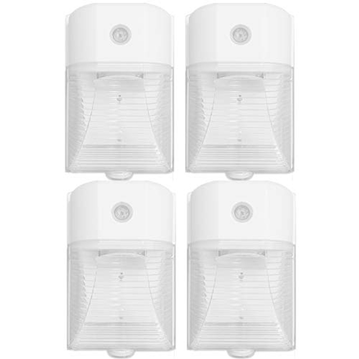 26W 3000LM LED Wall Pack Light, 100-277Vac 5000K Daylight, Photocell Dusk to Dawn Wall Pack, 150-250W MH/HPS Replacement, Outdoor Security Lighting Fixtures, Clear Lens (4-Pack White)