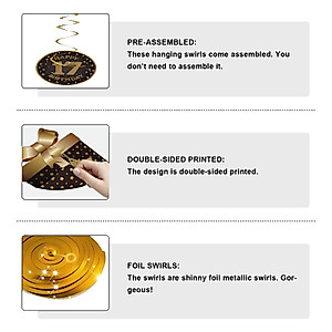 Happy 17th Birthday Party Hanging Swirls Streams Ceiling Decorations, Celebration 17 Foil Hanging Swirls with Cutouts for 17 Years Old Black and Gold Birthday Party Decorations Supplies