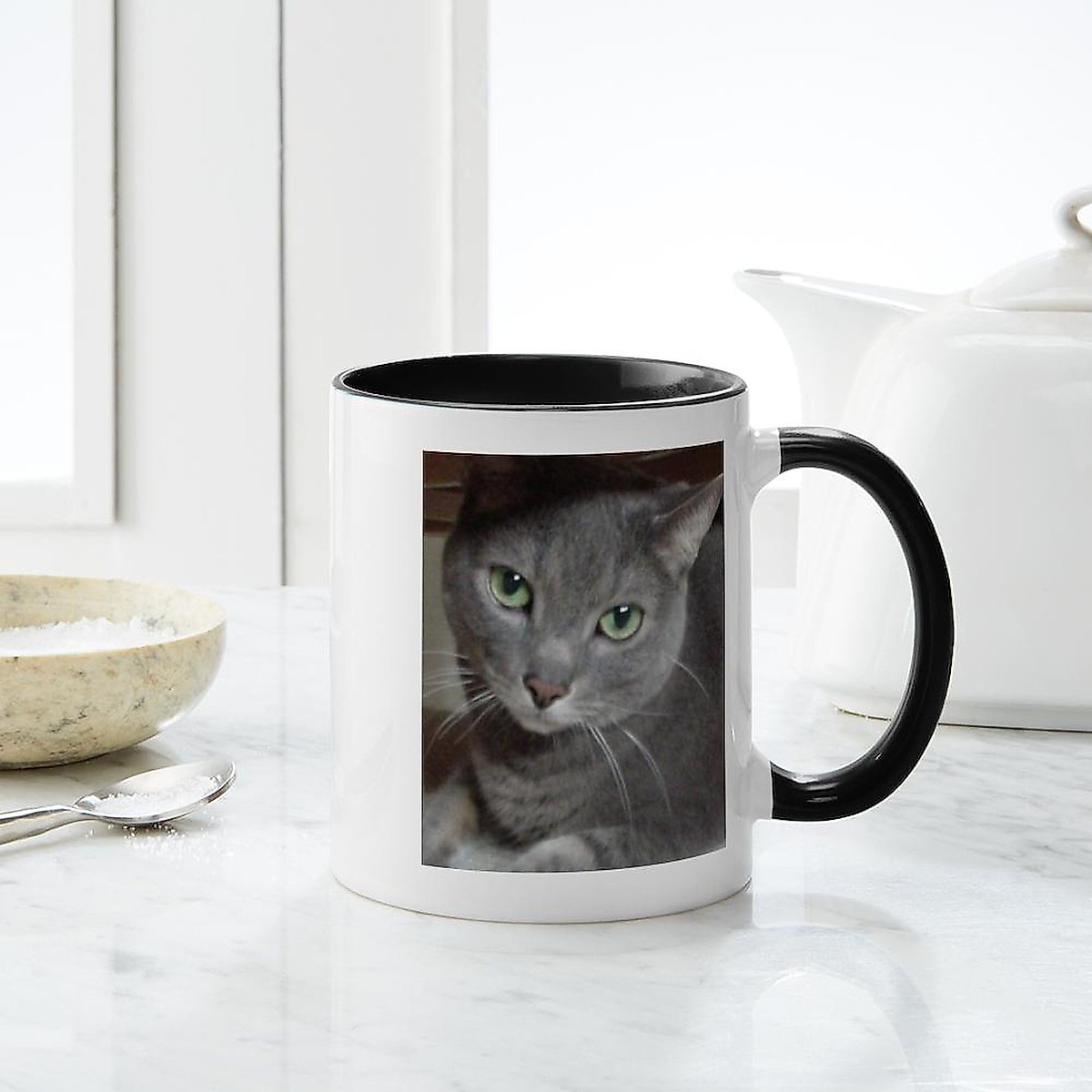 CafePress Gray Cat Russian Blue Mug Ceramic Coffee Mug, Tea Cup 11 oz