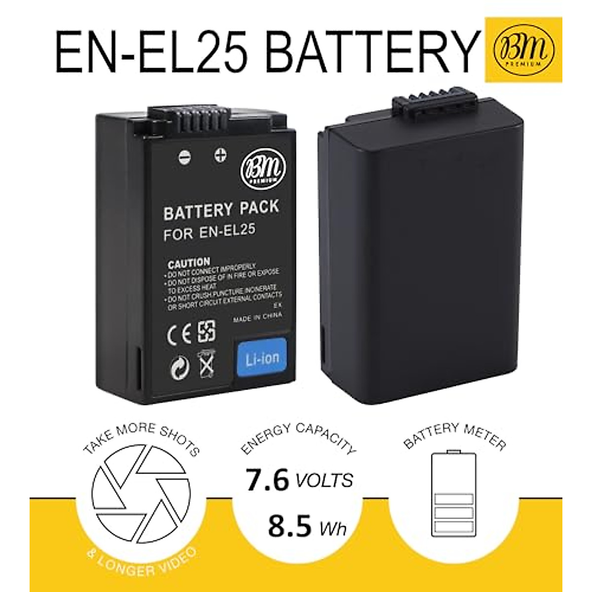 BM Premium High Capacity EN-EL25 Battery for Nikon Z30, Z50, Z 50, Z fc Digital Cameras