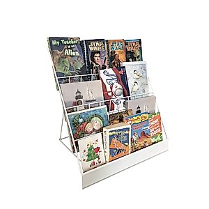 FixtureDisplays® 4-Tiered 18" Wire Display Rack Literature Brochure Magazine Stand Book Tabletop Rack, 2.5" Deep Open Shelves 11936-2WHITE