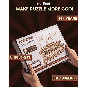 RoWood 3D Puzzles for Adults,Car Model Kit, 3D Wooden Puzzle Mechanical Tram Model,Wood Building Kit, Assembly Time 5H,Unique Gifts for Teens&Adults