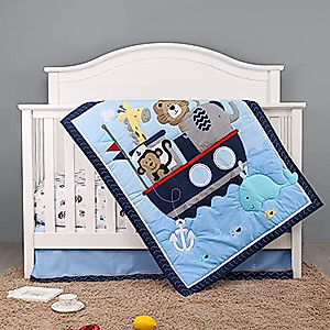 Brandream Crib Bedding Sets for Boys Nautical Coastal Baby Boys Bedding Ocean Whale Monkey Giraffe Elephant Nursery Bedding Sets - Adventure Themed