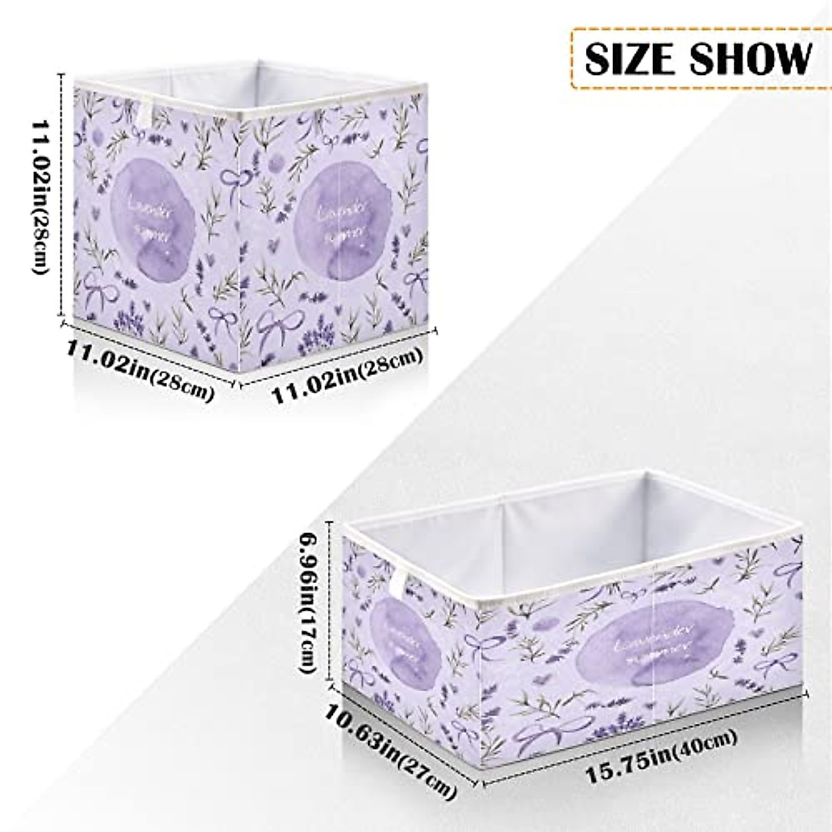 Kigai Lavender Purple Flowers Cube Storage Bins - 11x11x11 in Large Foldable Cubes Organizer Storage Basket for Home Office, Nursery, Shelf, Closet