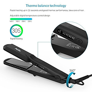 Pulla Hair Straightener and Crimper - 4 in 1 Tourmaline Ceramic Flat and Curling Iron for Hair Styling with Adjustable Temperature - Salon High Heat 320°F - 430°F for All Hair Types