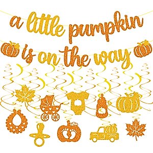 Pumpkin Baby Shower Decorations A Little Pumpkin is on The Way Banner Glitter Orange Baby Shower Hanging Swirls Party Decoration Fall Pumpkin Thanksgiving Theme Gender Reveal Birthday Party Supplies