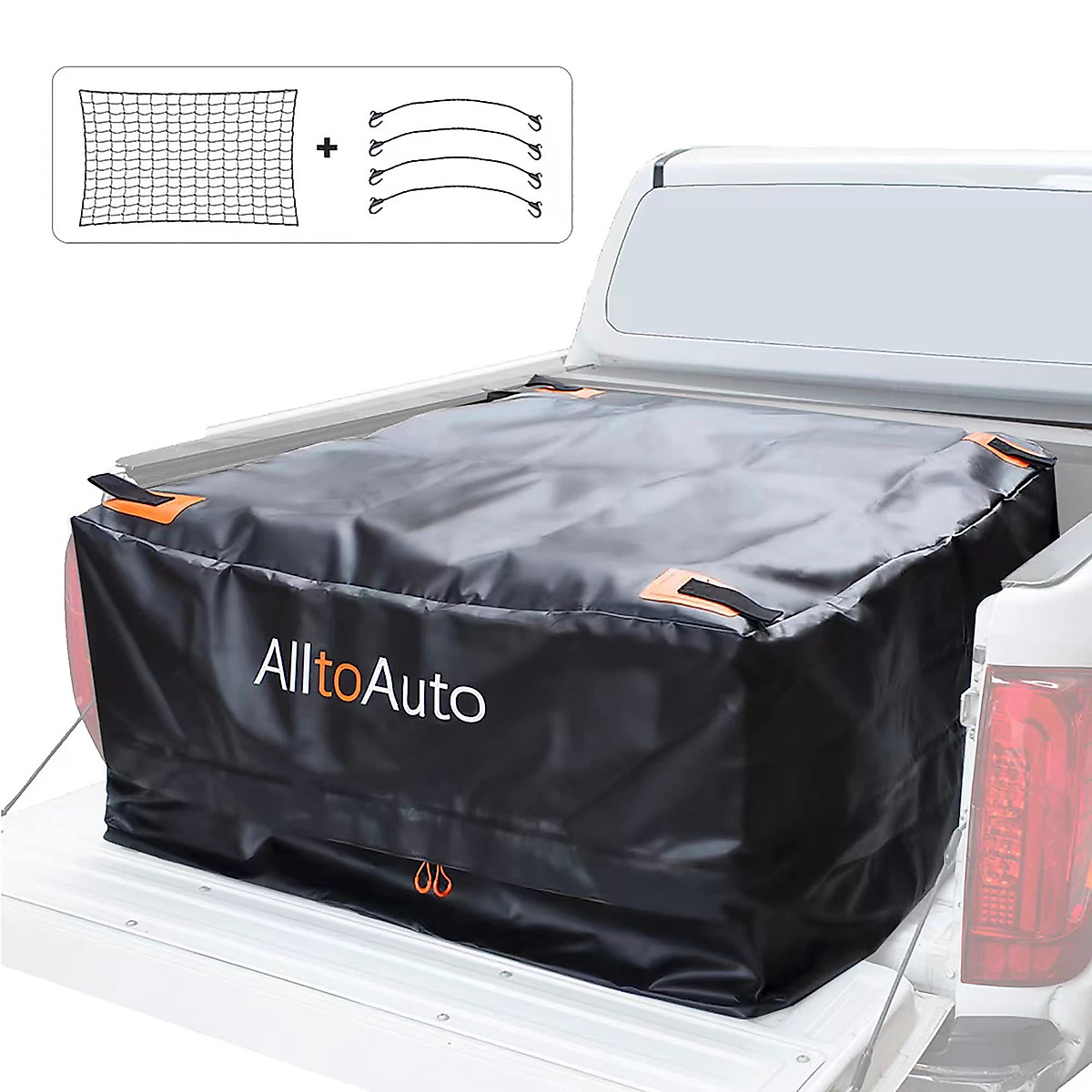 AlltoAuto Truck Bed Cargo Bag with Cargo Net, 100% Waterproof 600D Heavy Duty, Fits Any Truck Size (51''x40''x22'') 26 Cubic Feet, Simple and Convenient for Installation