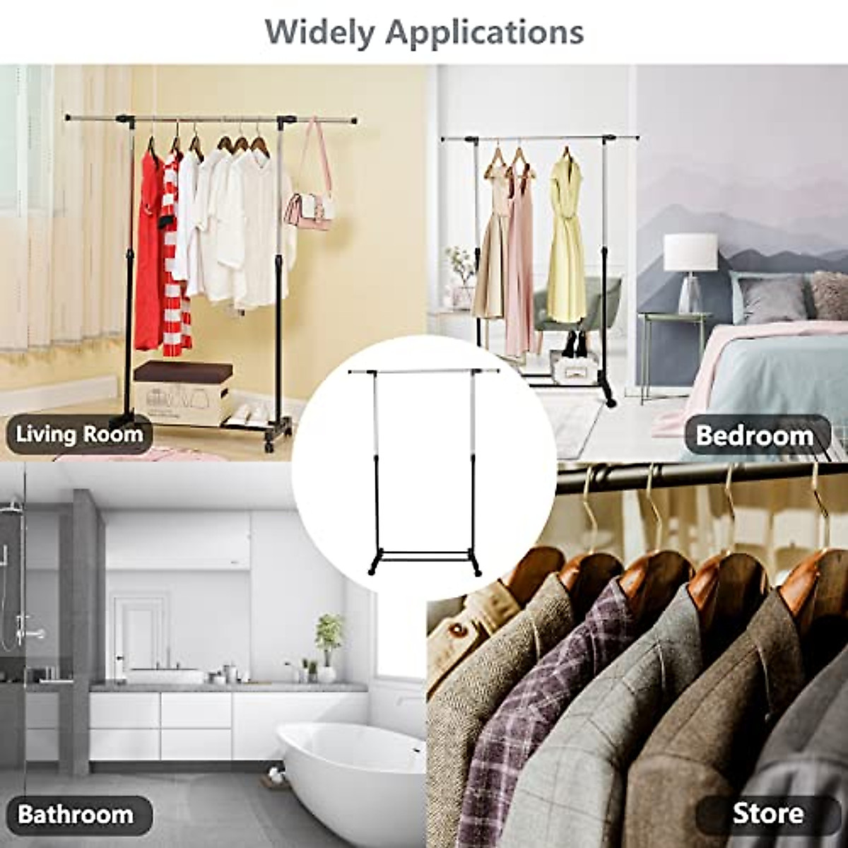 VEAREAR Standard Rod Simple Rolling Metal Clothing Rack, Garment Rack Organizer, Freestanding Hanger with Wheels, Metal Garment Rack for Hanging Clothes, Rolling Clothes Organizer, Black