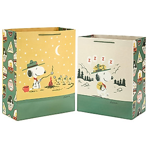 Hallmark Peanuts Gift Bag Bundle (2 Bags: 1 Large 13", 1 XL 15") Snoopy and Woodstock for Father's Day, Birthdays, Summer Camp