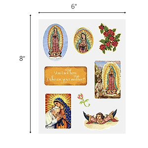 Assorted Catholic Decal Sticker Sheet Pack, Our Lady of Guadalupe, Novelty Religious Stickers Sunday Schools, Scrapbooking, Journaling, Church Giveaways, and More, 3 Sheets Included, Multi