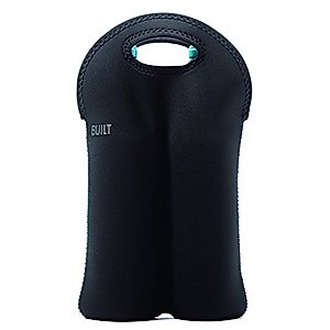 BUILT 2-Bottle Stain Resistant Neoprene Wine/Water Bottle Carry Tote, Black