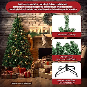 6.5FT Artificial Christmas Tree Xmas Holiday Pine Tree Christmas Tree Realistic Holiday Decoration with Metal Stand Hinges PVC Leaves Easy Assembly for Outdoor Indoor Party Green