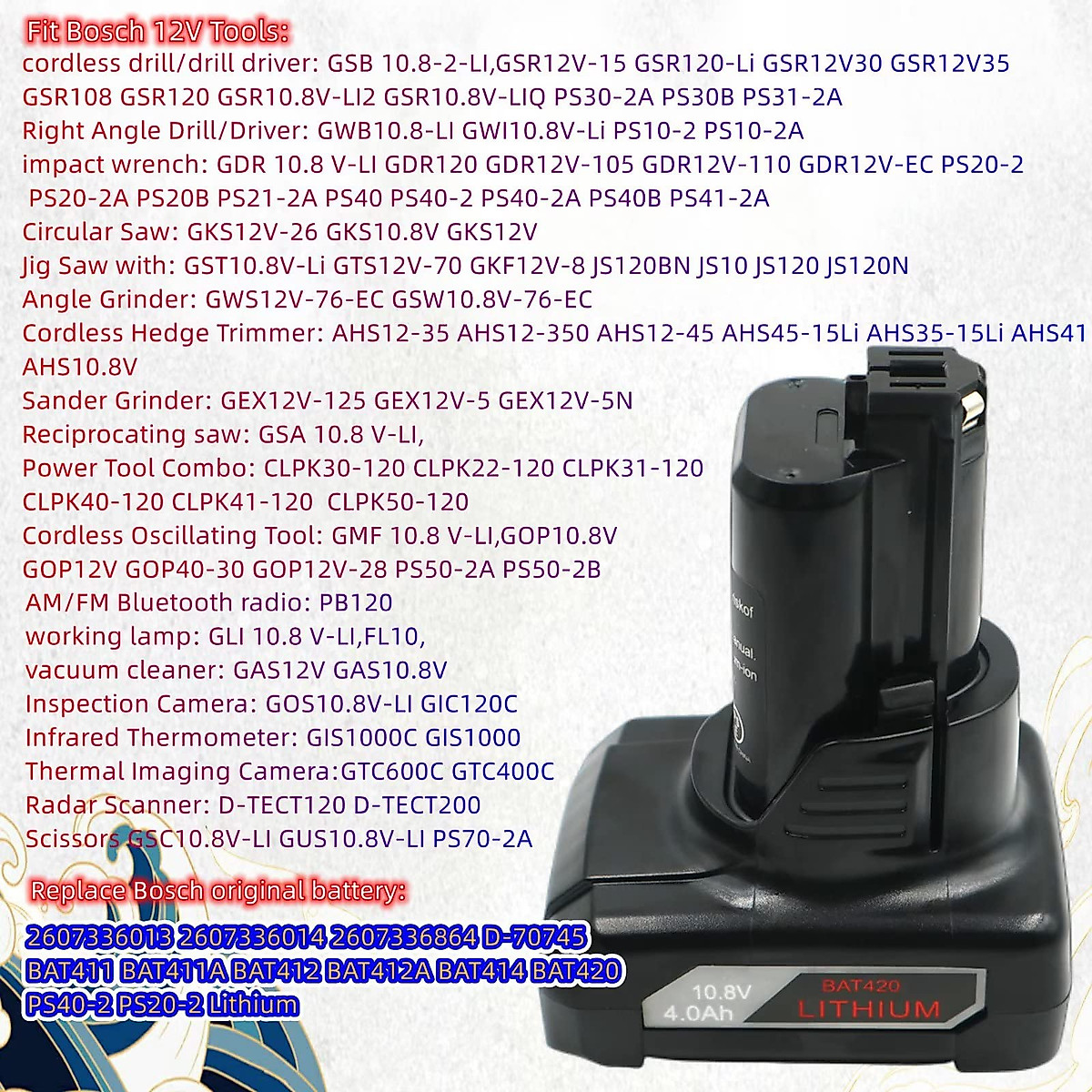 Taurus King Compatible with Bosch 12 Volt Lithium ion Battery 4.0Ah 4000mAh Suitable for 12V Li-ion Electrical Tools Replaceable Batteries