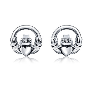 Classic BFF Celtic Lovers Friendship Circle Heart Stud Claddagh Earrings For Women Teens Oxidized .925 Sterling Silver