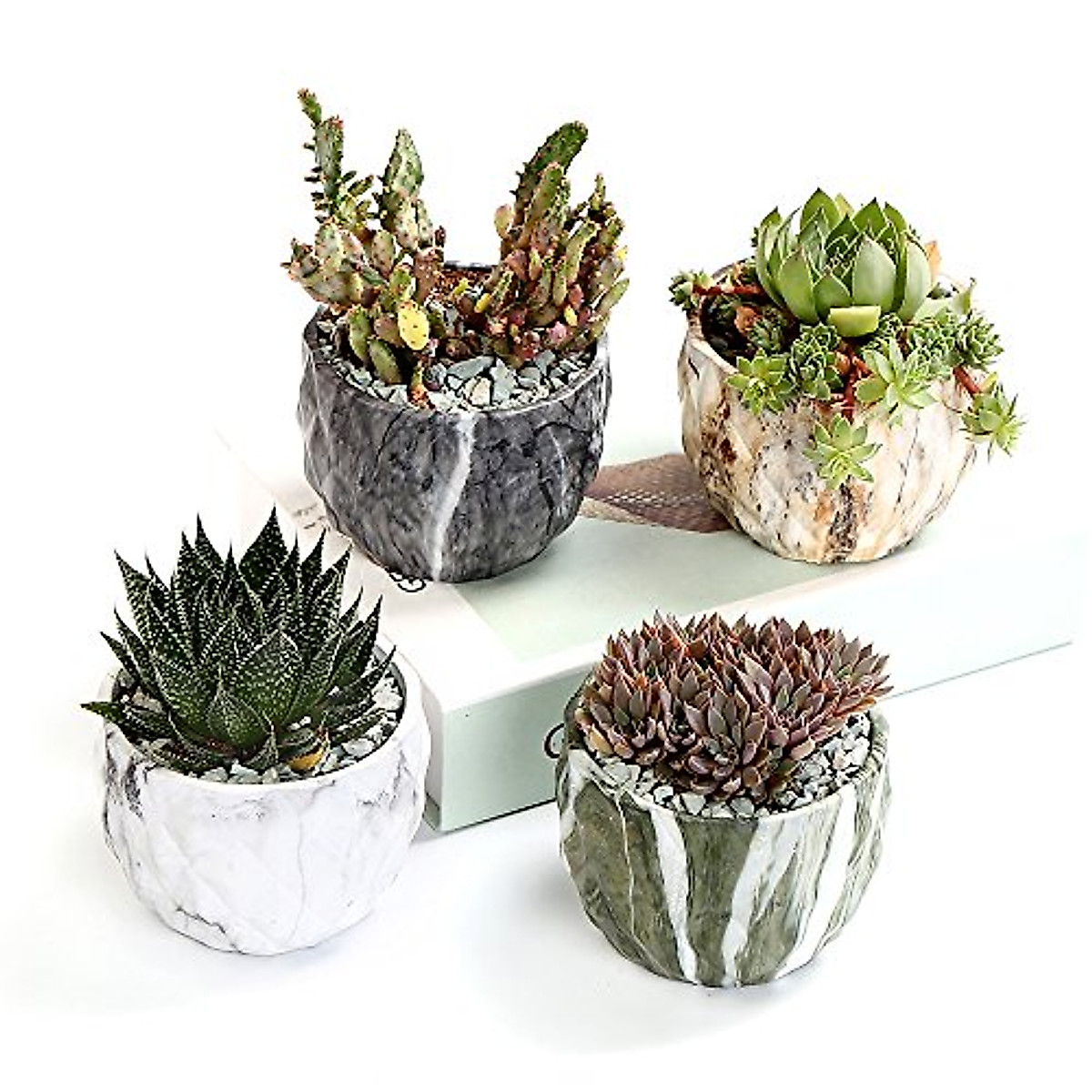 SE SUN-E Sun-E Modern Style Marbling Ceramic Flower Pot Succulent/Cactus Planter Pots Container Bonsai Planters with Hole 3.35 Inch Gift Idea(4 in Set) Plants Not Included