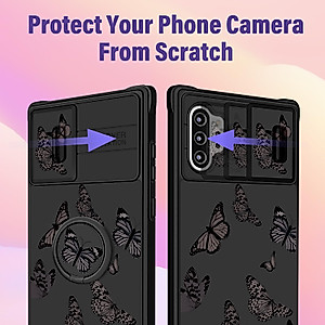 Funermei (2in1 for Samsung Galaxy Note 10 Plus Phone Case for Women Butterfly Cute Girls Cover Girly Pretty Black Butterfly Design with Camera Cover and Ring Stand Funda for Galaxy Note 10 Plus Case