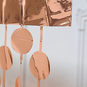 Tableclothsfactory Blush/Rose Gold Round Chain Foil Fringe Door Window Curtain Party Backdrop, Metallic Gold Tinsel Streamer Party Decor - 3ftx6.5ft