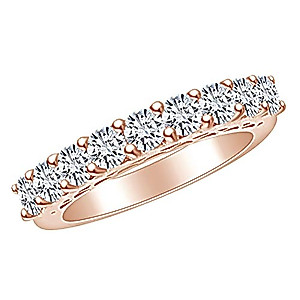 AFFY 1 1/5 Carat Round Shape White Natural Diamond Engagement Wedding Band Ring in 14k Solid Rose Gold (1.20 Cttw) Ring Size-5