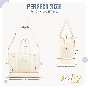 Kat Myhr Womens White Weekender Travel Bag - Luxury Quality Carry On Bag for Airplane & Travel Duffle Bag - Large Weekend Bag for Women Travel with Shoe Compartment - Overnight Bag