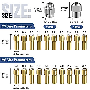 Drill Chuck Collet Set, 28 Pcs Chuck Collet Kit（1/32" - 1/8" ）Replacement 4486 Drill Keyless Bit Chuck Shank Rotary Tool Quick Change Adapter with Replacement 4485 Brass Collet Metal Set
