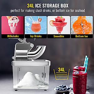 VEVOR 110V Commercial Ice Crusher 440LBS/H, ETL Approved 300W Electric Snow Cone Machine with Dual Blades, Stainless Steel Shaved Ice Machine with Safety On/Off Switch for Family, Restaurants, Bars