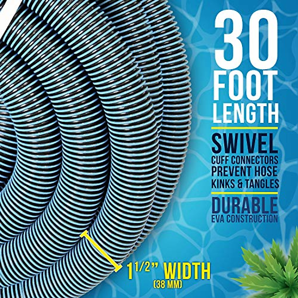 U.S. Pool Supply 1-1/2" x 30 Foot Professional Heavy Duty Spiral Wound Swimming Pool Vacuum Hose with Kink-Free Swivel Cuff, Flexible - Connect to Vacuum Heads, Skimmer, Filter Pump Inlet, Accessories