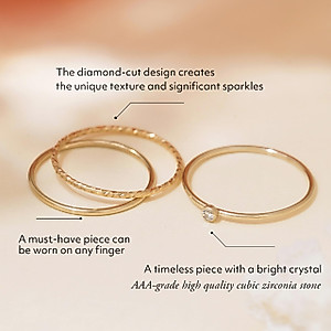 BENIQUE Dainty Stacking Rings for Women, 14K Gold Filled or 925 Sterling Silver, 1mm Thin Non-Tarnish Band Set Size 5 6 7 8 9 (14K Gold Filled, 7)