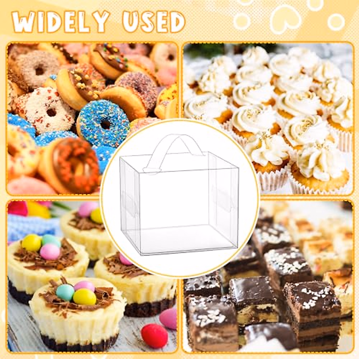 32 Pcs Clear Cake Box Transparent Bakery Boxes Plastic Cake Carrier with Lid and Handle Transparent Food Cupcake Container for Wedding Birthday(5 x 5 x 4 Inch,Stylish Style)