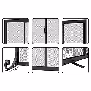 Fire Beauty Fireplace Screen, Wrought Iron Mesh, Baby Safe Spark Guard Protector with 2-Doors Large Flat Guard Screens (37.8 x 30.7 Inch)