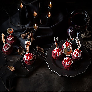 Gyufise 36Pcs Horror Halloween Cupcake Toppers Bloody Eyes Hand Vampire Zombie Party Knife Cake Topper Decorations for Halloween Horror Movie Theme Birthday Baby Shower Supplies