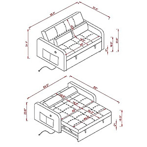 Sofa Couch w/Pull Out Sleeper Bed, 55.5” Pink Velvet Upholstery Convertible Loveseat Twin Sofabed with Two Arm Pockets, 3-angle Adjustable Backrest Sofa, Build-in 2 USB Charger Ports for Living Room
