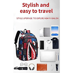 School Bag Boy School Bag Laptop Backpack with USB Portable Waterproof (blue foliage)