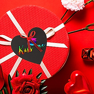 Rainbow Magic Scratch Art Set, 28 Heart Scratch Paper with Ribbons for Valentines Decorations, Scratch Art for Kids Class with 2Pcs 3D Stickers, Valentines Day Gifts for Kids (28 PCS Valentine Craft)