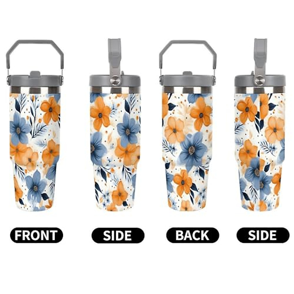 SYJTGDE Large Capacity Car Cup Blue And Orange Flowers Fashionable Upgrade Car Cup Advanced And Beautiful Travel Cup