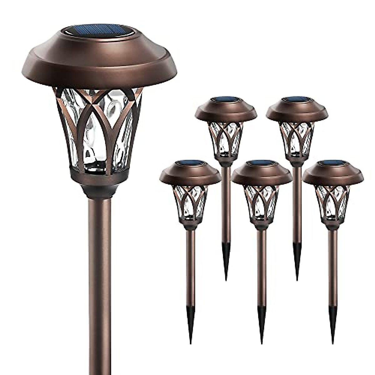 GIGALUMI Solar Pathway Lights 6 Pack, Solar Landscape Lights Warm White, Super Bright High Lumen Waterproof Metal Automatic Solar Yard Lights for Path, Garden, Lawn, Patio and Walkway