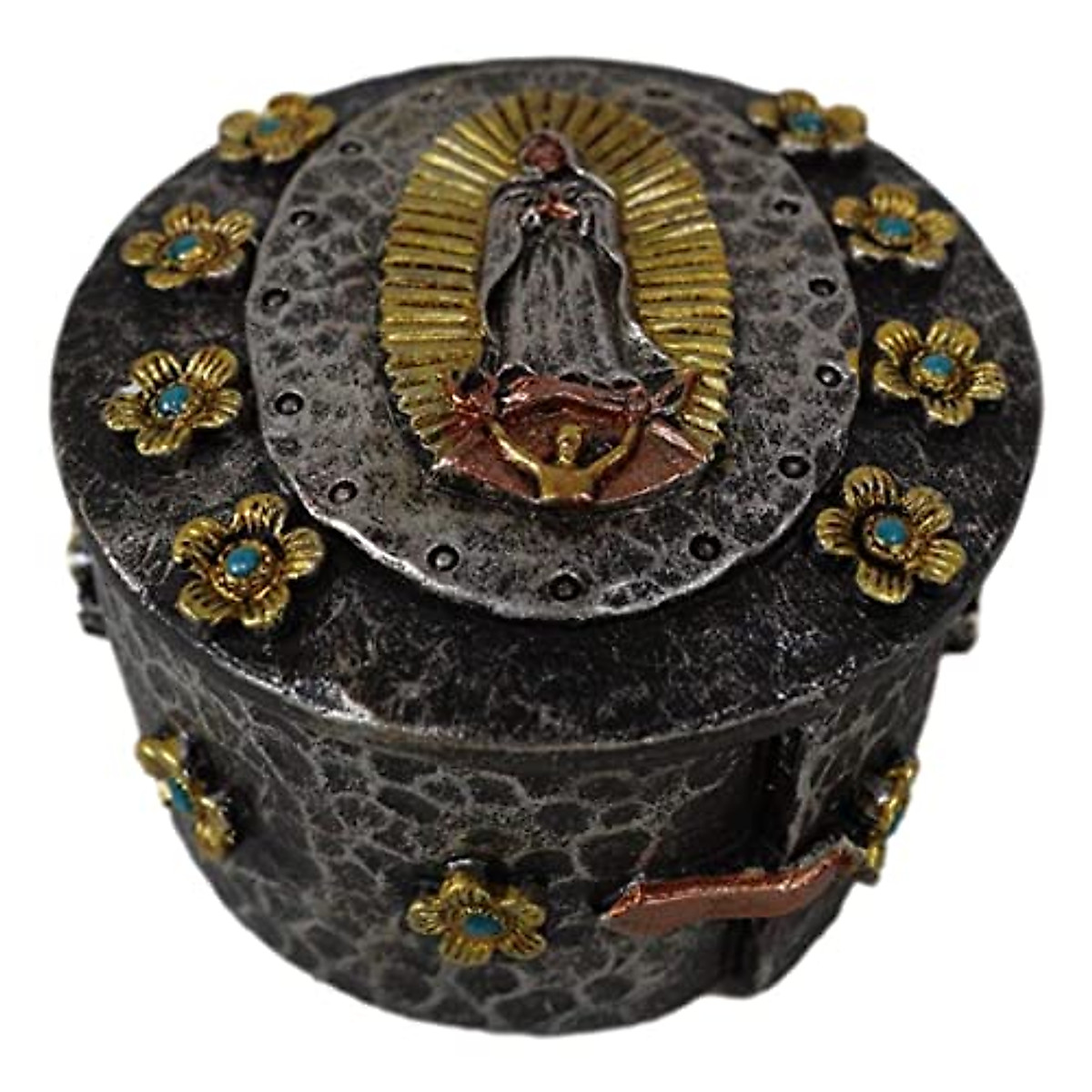 Ebros Gift Our Holy Lady Of Guadalupe Decorative Round Jewelry Rosary Box 3.25" Long Catholic Religious Inspirational Blessed Virgin Mary Mother Of Jesus Keepsake Trinket Keys Organizer Box Figurine