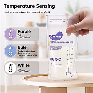 TSRETE Breastmilk Storage Bags Temperature Sensing Discoloration - 120 Count Leak Proof Double Zipper Seal Self Standing Breastmilk Bags for Breastfeeding, Space Saving for Refrigeration - 6 OZ/180ml