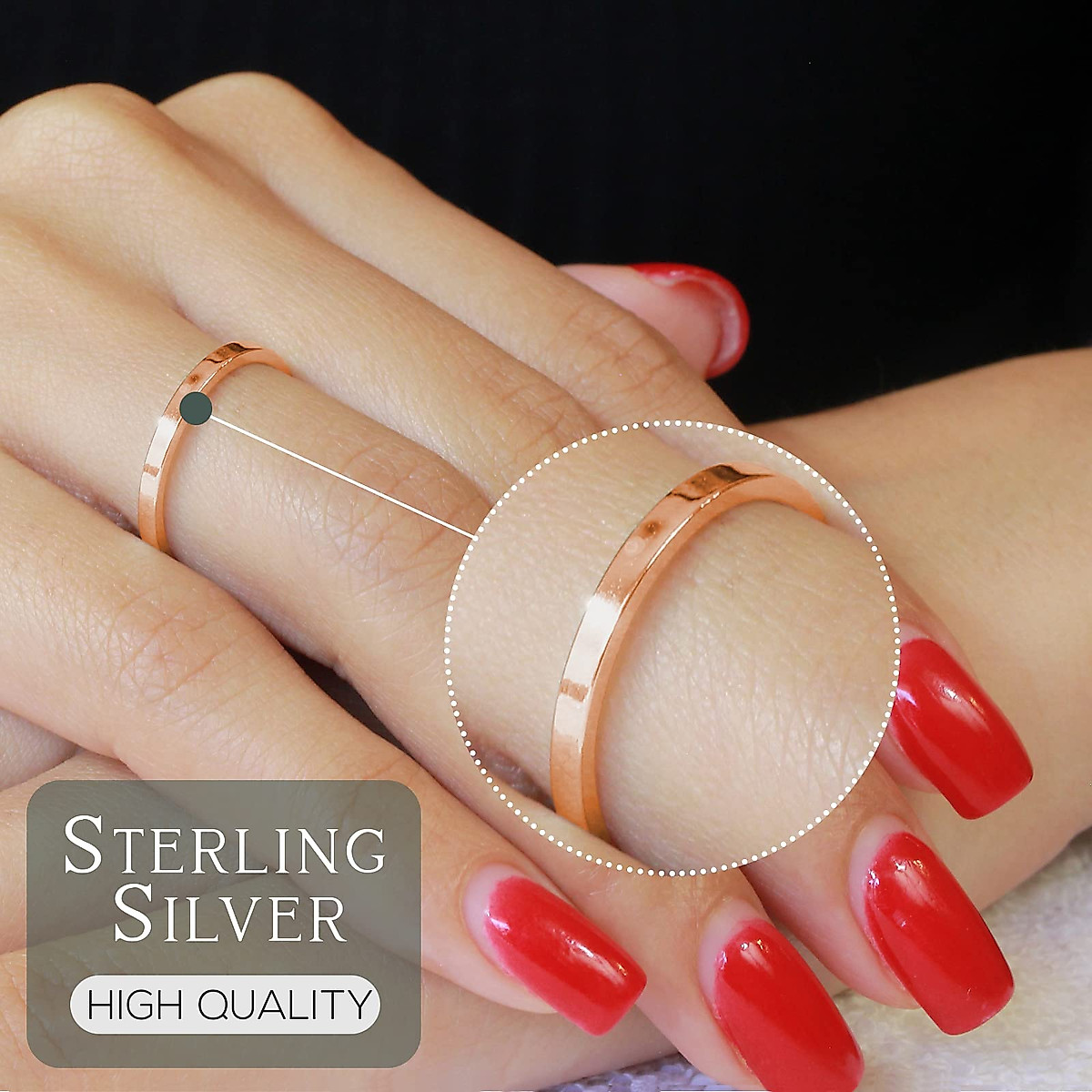 CloseoutWarehouse Rose Gold-Tone Plated Sterling Silver Flat Plain Bridal Band Ring 2MM Size 6