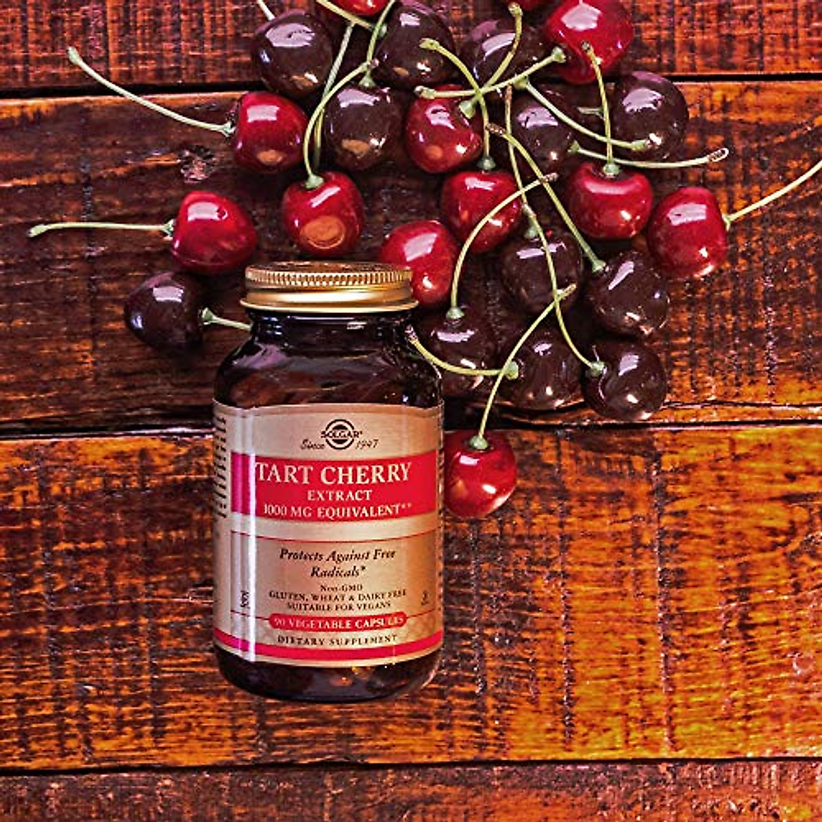 Solgar Tart Cherry 1000 mg, 90 Vegetable Capsules - Antioxidant with Quercetin, Chlorogenic Acid & Anthocyanins Compounds - Non GMO, Vegan, Gluten Free, Dairy Free - 90 Servings