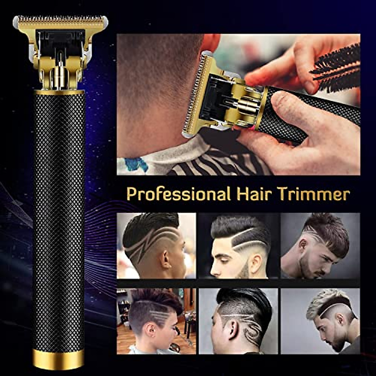PXLISIE Hair Clippers for Men, Professional Hair Trimmer T Blade Trimmer Zero Gapped Trimmer, Cordless Rechargeable Beard Trimmer Shaver Hair Cutting Kit with Guide Combs (Black)
