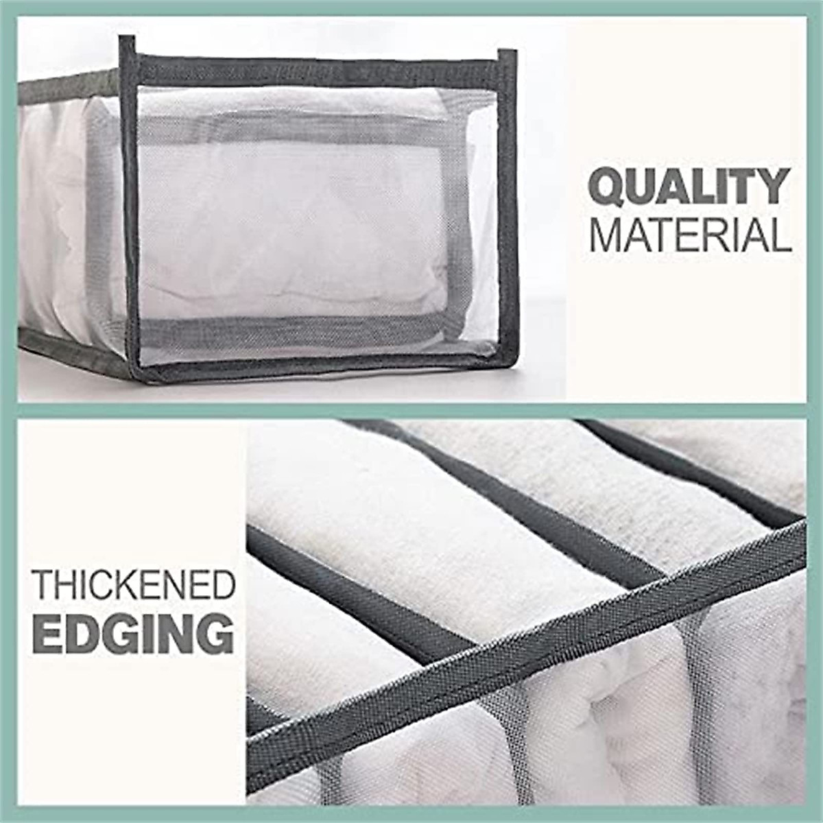 Wardrobe Clothes Organizer, 7 Grids Mesh Foldable Drawer Organizers for Clothing, Washable Clothes Organizer for Folded Clothes for Jeans, Leggings, Underwear, Socks, T-shirts, Grey (1PCS)