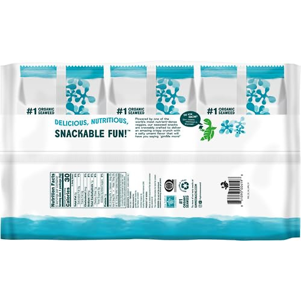 gimMe - Sea Salt Organic Roasted Seaweed Sheets Keto, Vegan, Gluten Free Great Source of Iodine & Omega 3’s Healthy On-The-Go Snack for Kids Adults 6 Count( Pack 1)