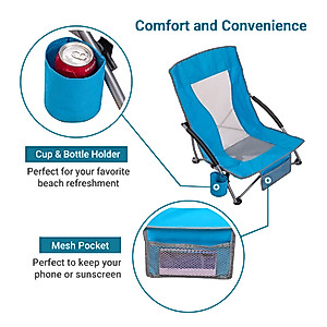 AsterOutdoor Low Sling Beach Chair Folding Lightweight Mesh Back Sand Chair for Camping Outdoor Lawn, Carry Bag Included, Supports 250lbs (2 Count)