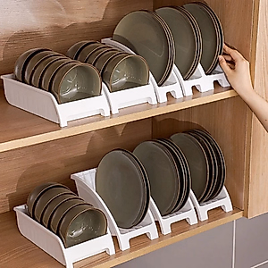 3PCS Dinner Plate Holder, Plastic Kitchen Cabinet Organizer for Dishes Vertical Dishes Storage Rack for Kitchen Countertop(White)