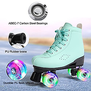 kelodo Roller Skates for Women and Men, PU Leather Double Row-Classic Roller Skates for Girls/Boys, 8 LED Light Wheels Roller Boot Quad-Skates for Kids & Adults Outdoor/Indoor