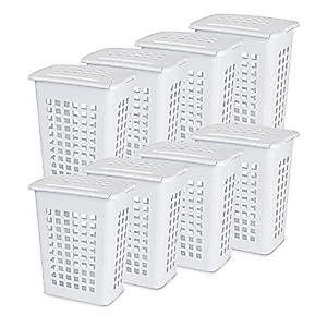 Sterilite Rectangular LiftTop Plastic Slim Laundry Hamper Basket Bin with Sturdy Rim and Lid for Easy Transportation and Storage of Laundry (8 Pack)